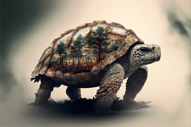 Contemporary Abstract Artwork Double Exposure Turtle of and Forest ...