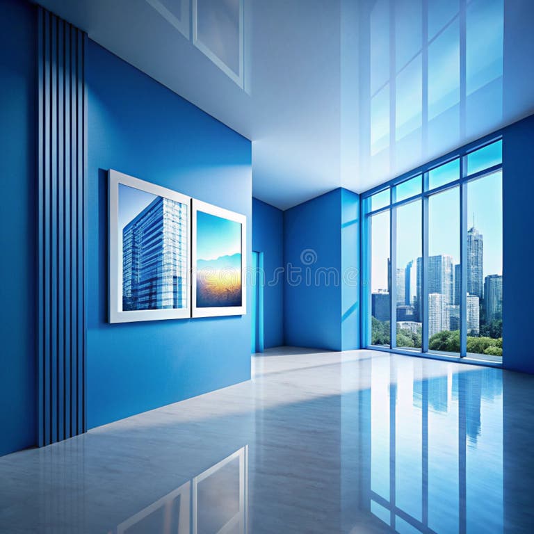 Contemporary Abstract Blue Wall with Clean Design Stock Illustration ...