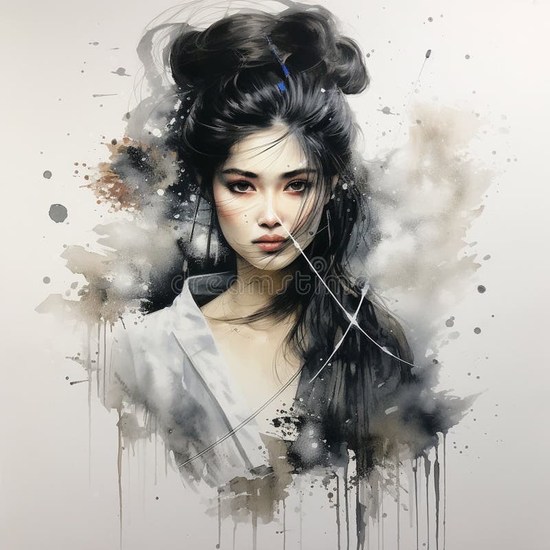 Contemporary Abstract Sumi-e Ink Painting Stock Illustration ...