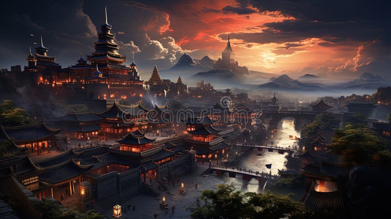 Contemporary an Ancient Chinese City Cityscape Background Stock Image ...