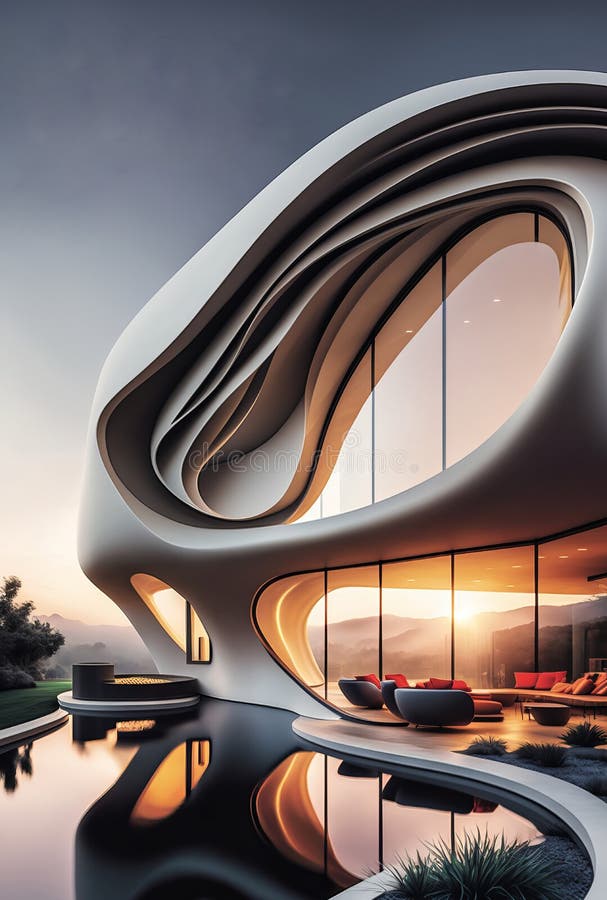 Contemporary Architect Designed Modern House. Flowing Curved Structure ...