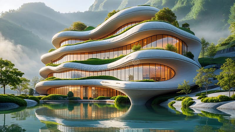 Contemporary Architectural Marvel with Undulating Organic Layers Stock ...