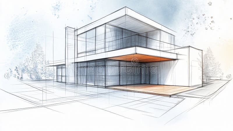 Contemporary Architectural Sketch with Pencil and Markers of a House ...