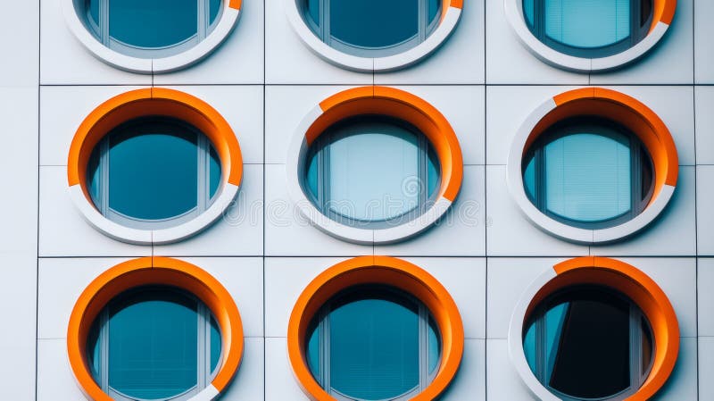 Contemporary Architecture Featuring Round Windows Blue Exterior Stock ...