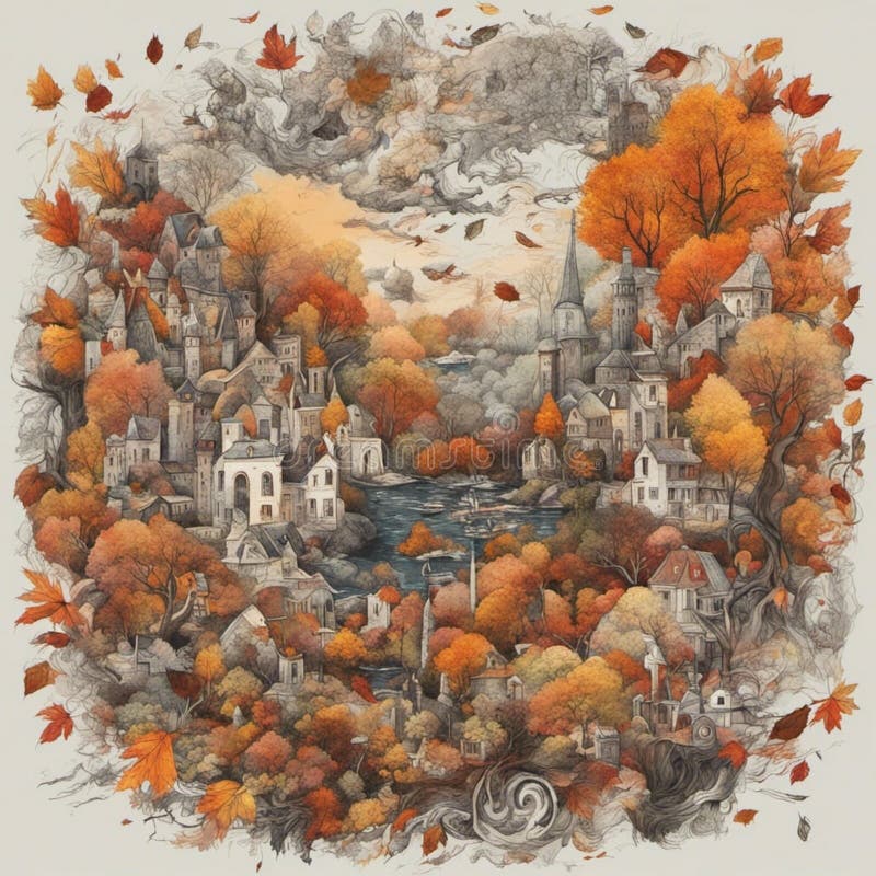Phantasmagoric Autumn Landscape Stock Illustration - Illustration of ...