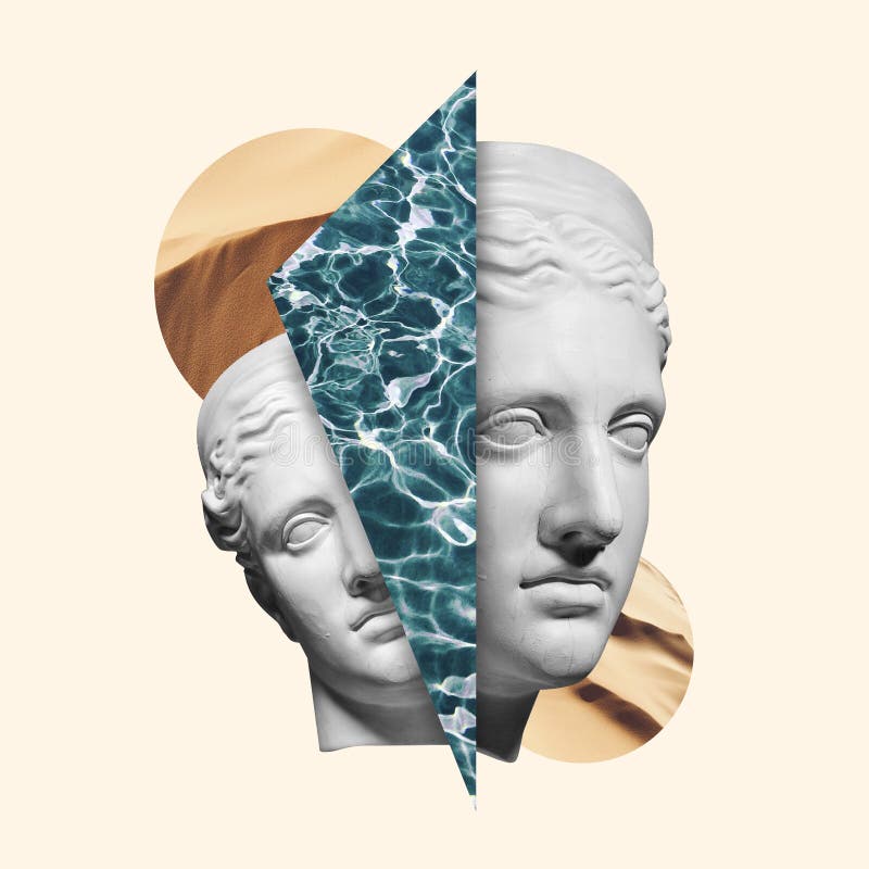 Contemporary Art Collage with Antique Statue Head in a Surreal Style ...