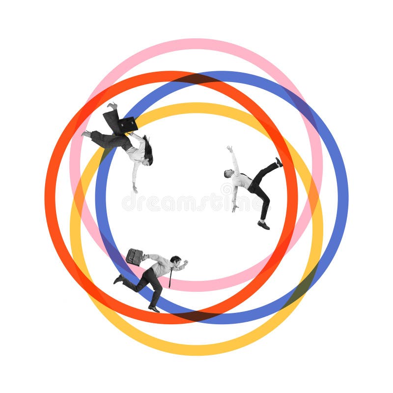 Contemporary Art Collage. Business Professionals Running and Falling ...