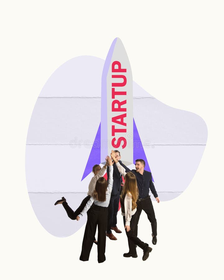 Contemporary Art Collage. Conceptual Design. Team Celebrating ...