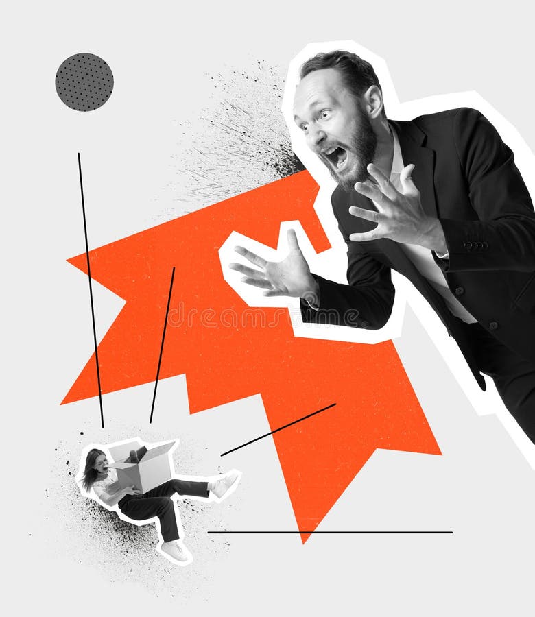 Contemporary Art Collage. Conceptual Image. Businessman Shouting at ... Contemporary Art Collage. Conceptual Image. Businessman Shouting at ...