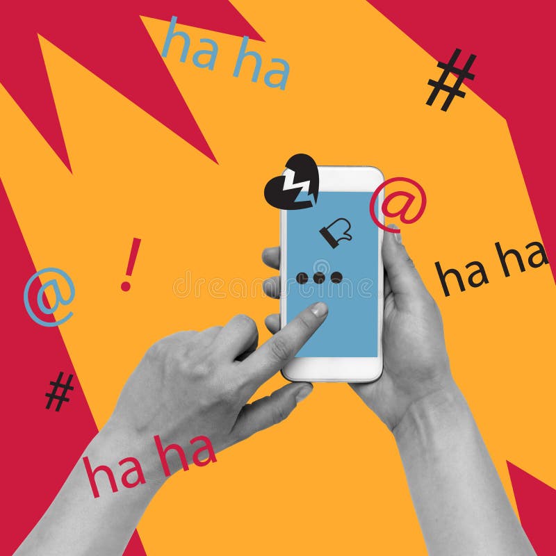 Contemporary Art Collage. Conceptual Image with Phone Screen Showing ...