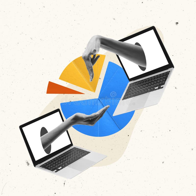 Contemporary Art Collage. Creative Design. Hands Sticking Out Laptop ...