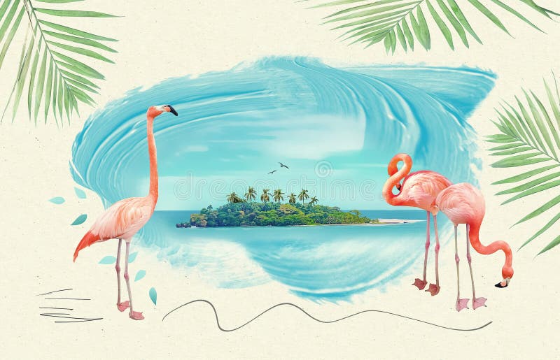 Contemporary Art Collage, Flamingos Lover Stock Image - Image of ...