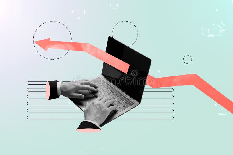 Contemporary Art Collage of Hands Type Laptop Freelance Programming ...