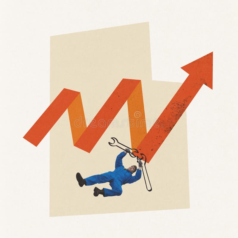 Contemporary Art Collage. Hardworking Man, Technician Worker Fixing ...