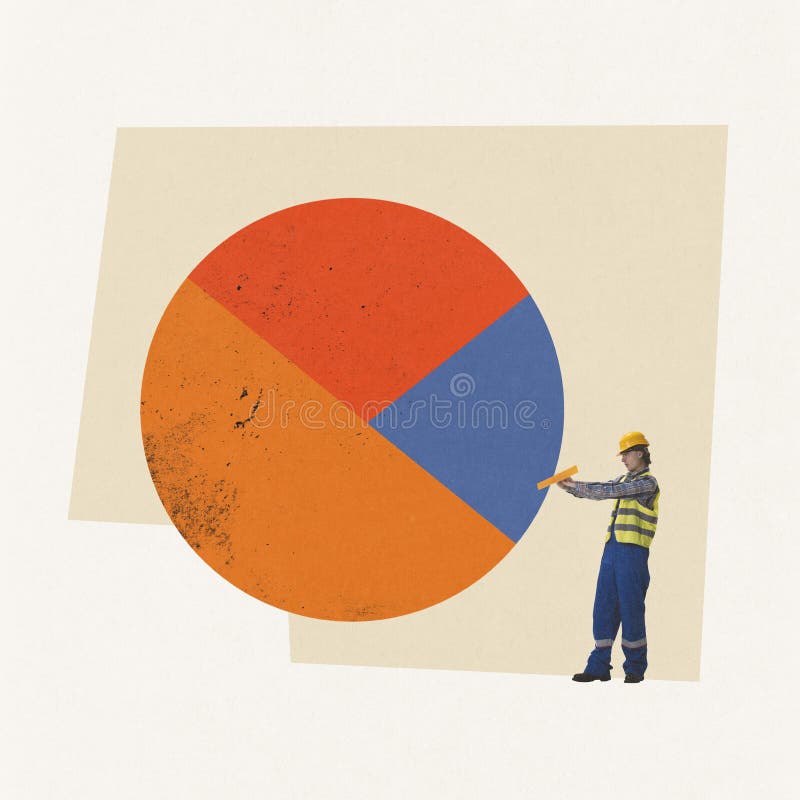 Contemporary Art Collage. Man, Technician Working on Business Graph and ...