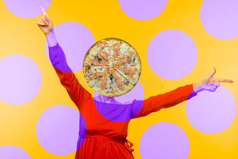 Pizza Cat Contemporary Minimal Collage Funny Fast Food Art Project Stock Image Image Of