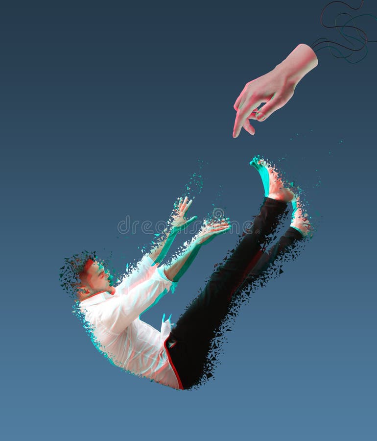 Contemporary Art Collage and Modern Design. Sleeping Man Falling into ...