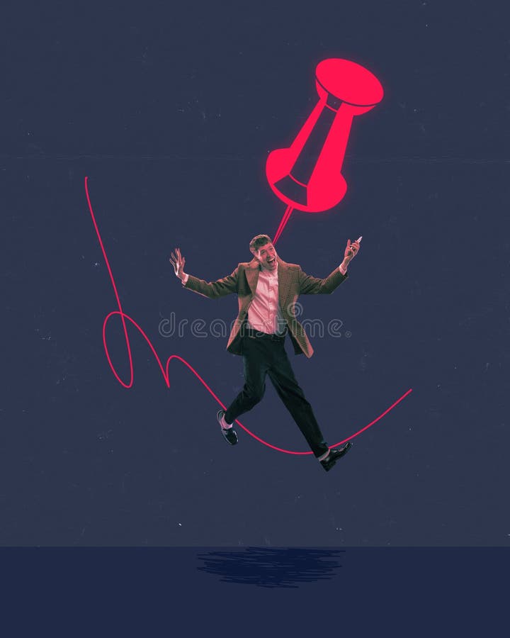 Contemporary Art Collage with Office Worker, Man Pinned on Wall Over ...