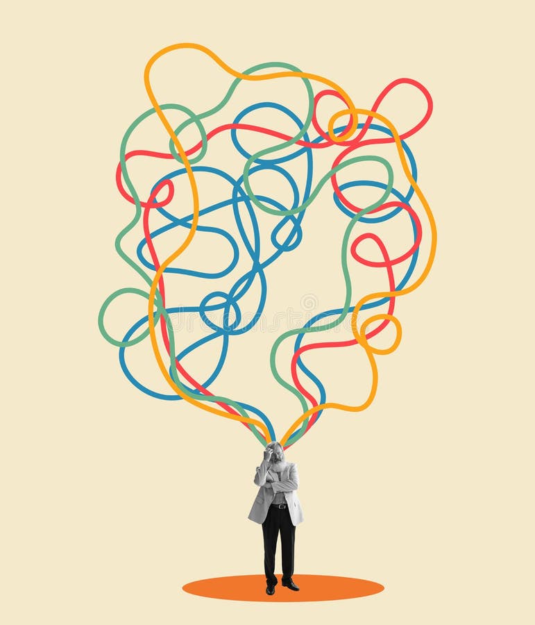 Contemporary Art Collage. Old Man in Retro Suit Thinking, Generating ... Contemporary Art Collage. Old Man in Retro Suit Thinking, Generating ...