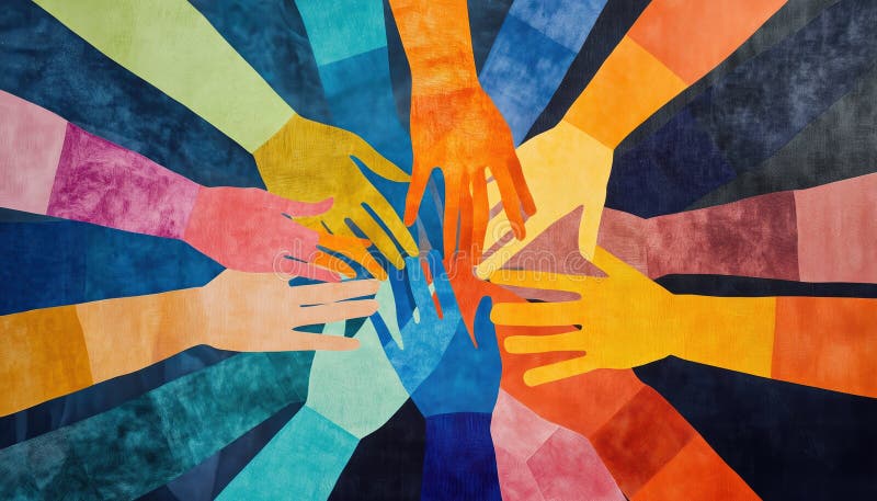 Contemporary Art Collage Poster: Vibrant Hands Symbolizing Unity for ...