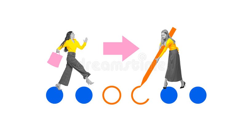 Contemporary Art Collage. Two Figures Navigating Challenges Together ...