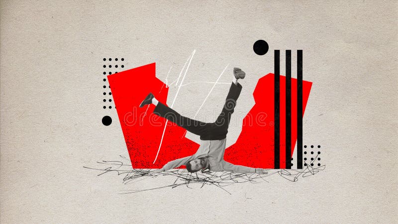 Contemporary Art Collage. Young Man in Depression, Burnout Lying on ...