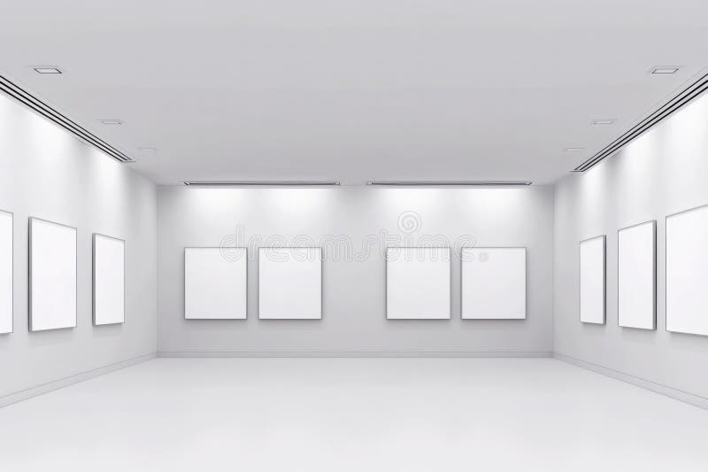 Contemporary Art Gallery Interior Featuring Multiple Empty Frames on ...