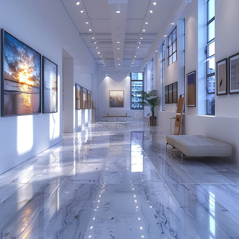 Contemporary Art Gallery Interior with White Walls and Spotlighting ...