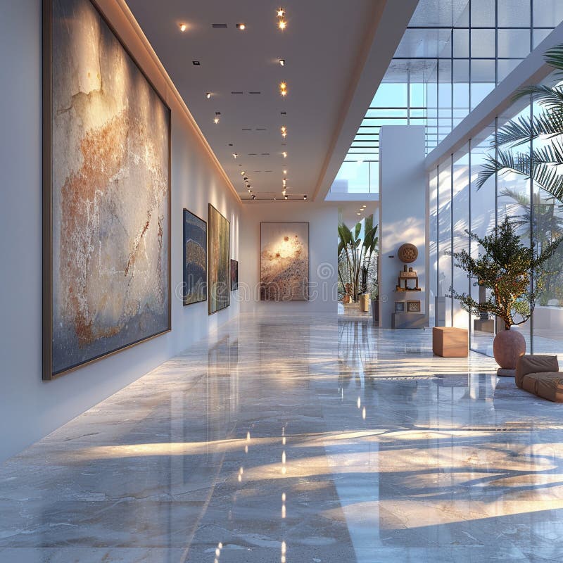 Contemporary Art Gallery Interior with White Walls and Spotlighting ...