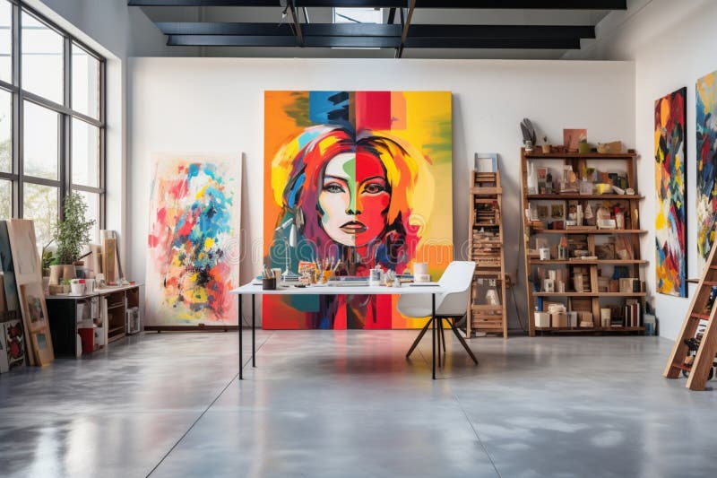 A Contemporary Art Studio with a 3D Abstract Mural on the Wall ...