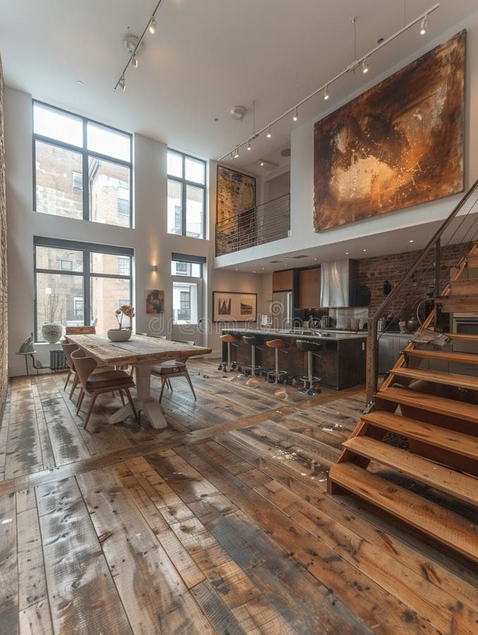 Contemporary Artist Loft with Skylights and an Open Floor Plan Stock ...