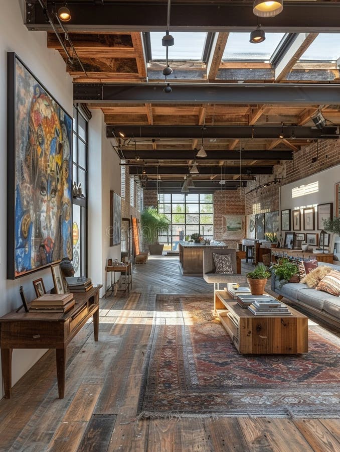 Contemporary Artist Loft with Skylights and an Open Floor Plan Stock ...
