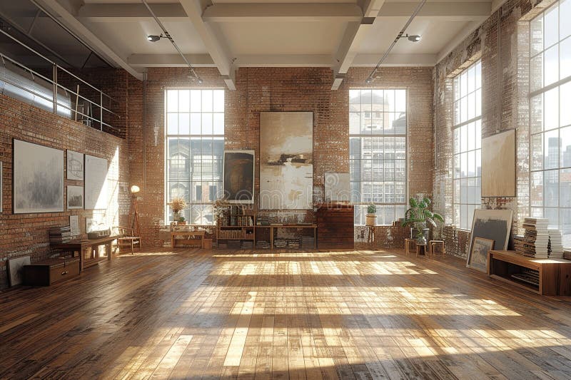 Contemporary Artist Loft with Skylights and an Open Floor Plan3D Render ...