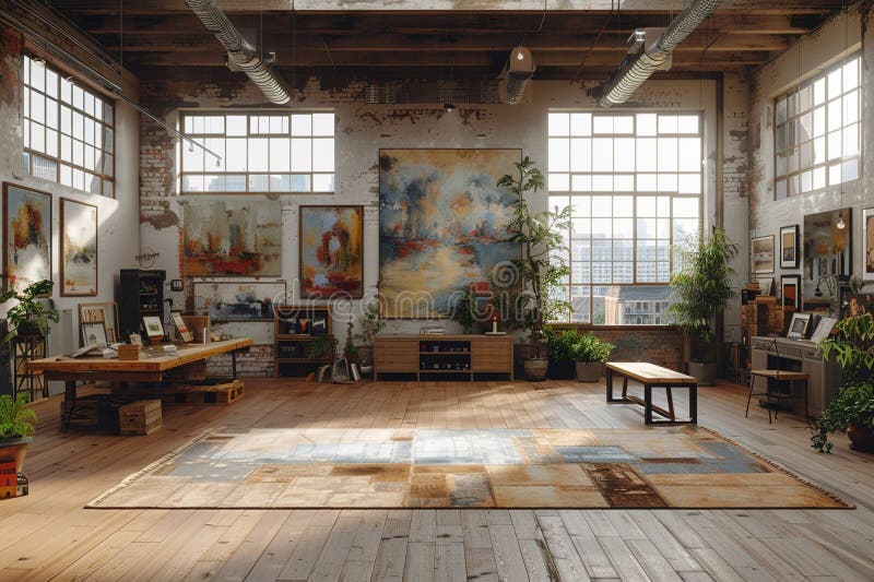 Contemporary Artist Loft with Skylights and an Open Floor Plan3D Render ...