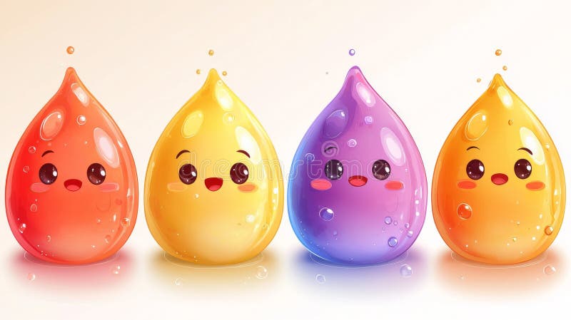 Contemporary Artwork Featuring Charming Cartoon Water Droplets with ...