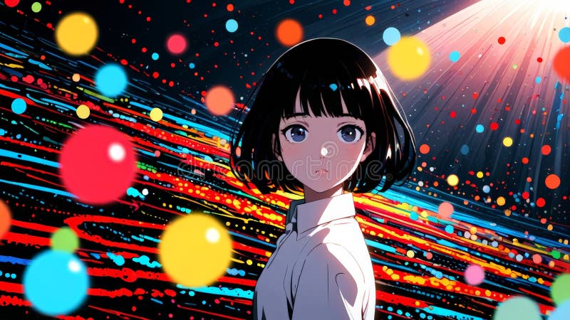 Anime Girl in a Vibrant Abstract Painting with Colorful Artistic ...