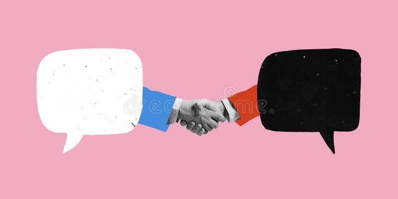 Contemporary Artwork. Handshake between Two People Inside Speech ...