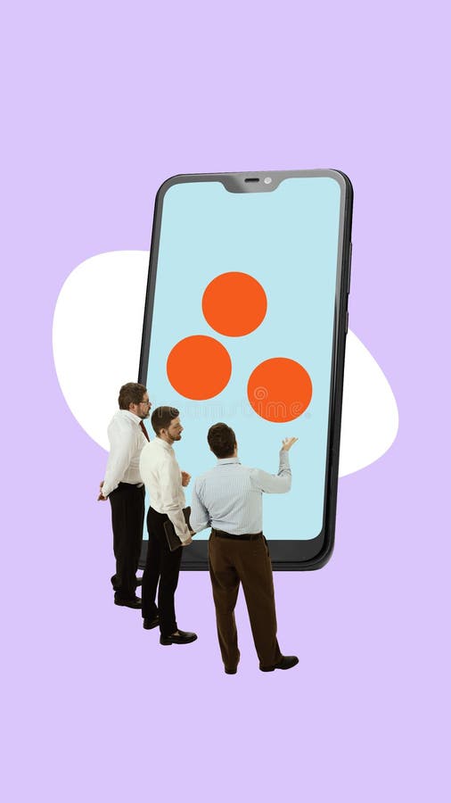 Contemporary Artwork. Three Businessmen Discussing Infographic on ...