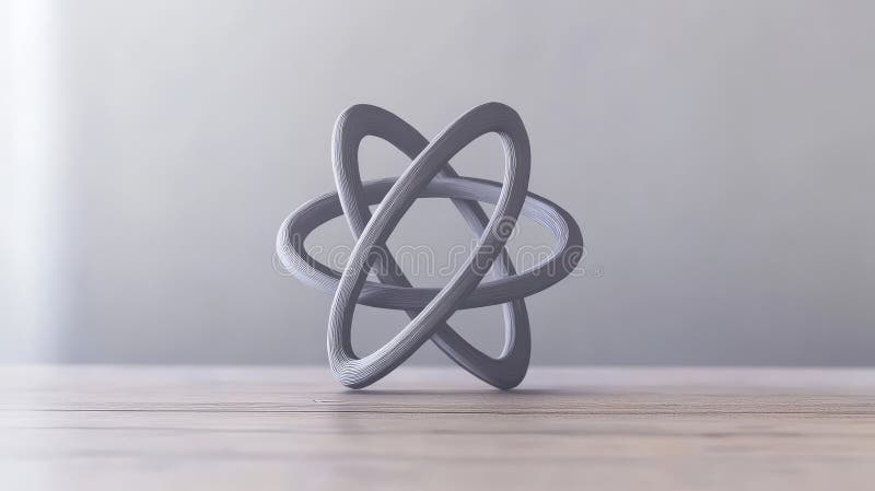 A Contemporary Atom Model Sculpture Displayed on a Wooden Surface Stock ...