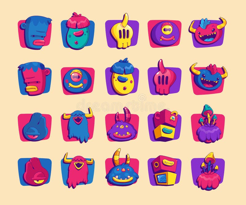 Contemporary Avatars with Funny Comic Creatures Stock Illustration ...