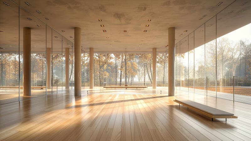 Contemporary Ballet Studio with Mirrored Walls and Barres3D Render ...