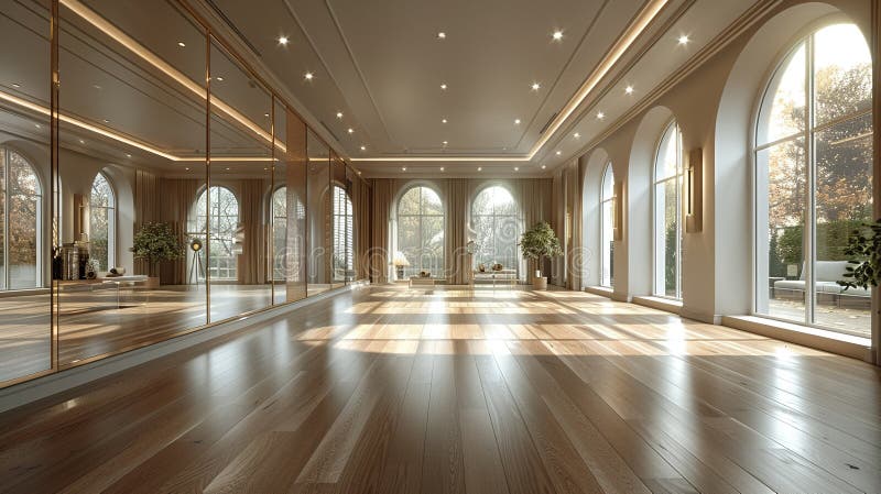 Contemporary Ballet Studio with Mirrored Walls and Barres3D Render ...
