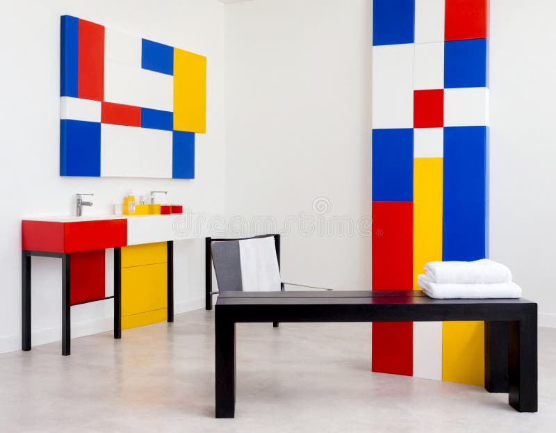 Modern Abstract Bathroom Design Featuring Geometric Shapes and Bright ...