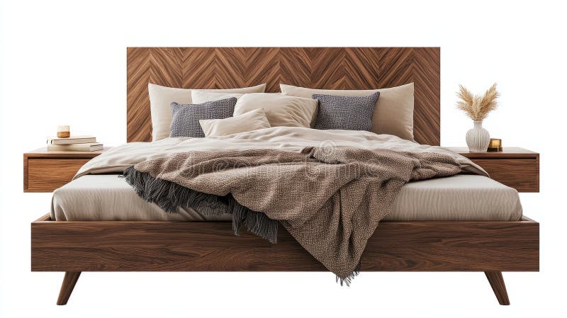 Contemporary Bed Isolated on White Background , Front View Stock Photo ...