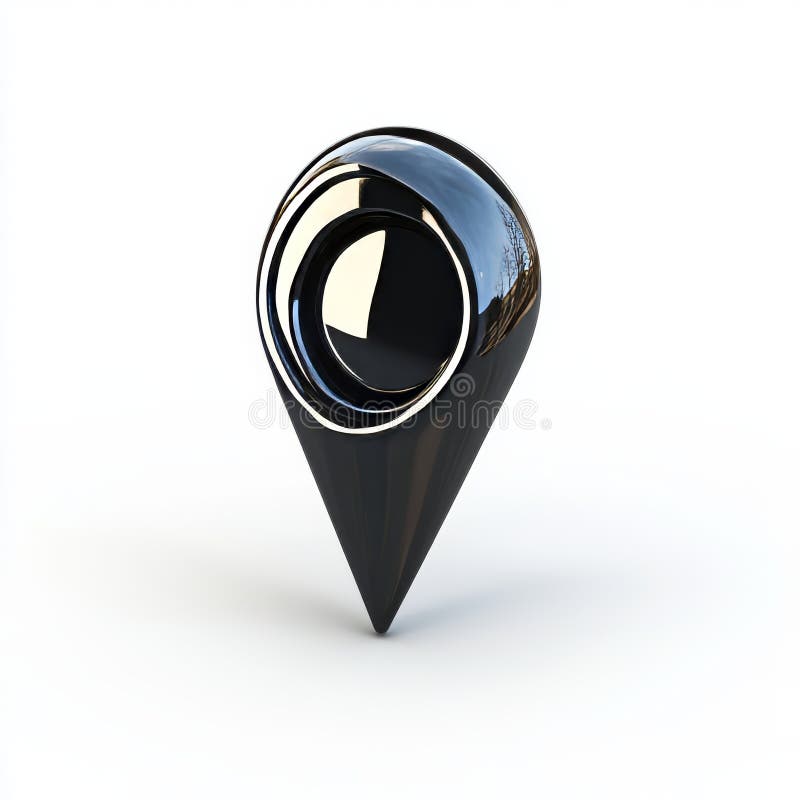 A Contemporary Black Location Pin Icon in a 3D Glossy Style, Displayed ...