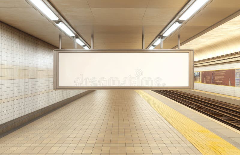 A Contemporary Blank Digital Billboard Mockup on a Train Station Platform, Designed with Empty ...