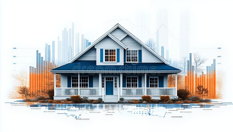Modern Blue House with Chart Elements Representing Data Visualization ...