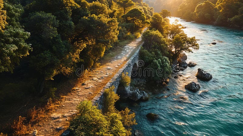 Contemporary Bridge on Ocean Forest Front Aerial View Landscape ...