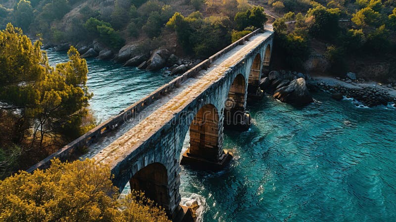 Contemporary Bridge on Ocean Forest Front Aerial View Landscape ...