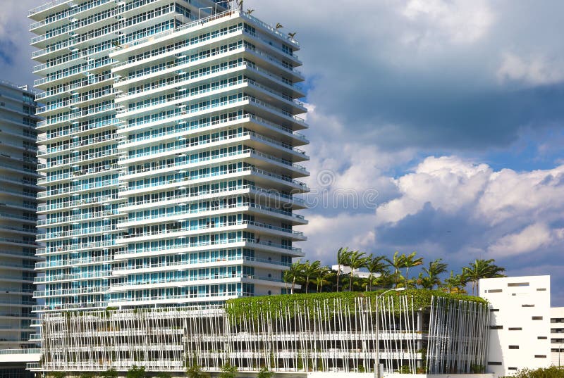 Contemporary Buildings in Miami Beach Stock Image - Image of palms ...